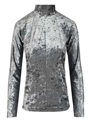 FORTE_FORTE Iridescent Stretch Velvet Turtleneck - Gray