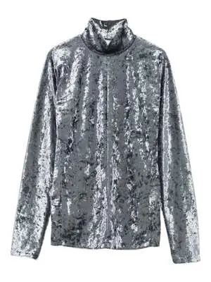 FORTE_FORTE Iridescent Stretch Velvet Turtleneck - Gray