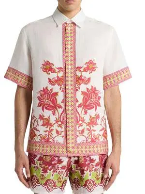 Etro Oversized Linen Shirt With Placed Floral Print