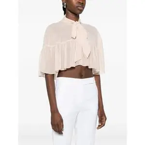 Max Mara Silk Tie Detail Ruffle Trim Blouse - Pink
