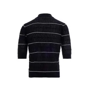 Max Mara Striped Ribbed Silk And Wool Polo Top - Black