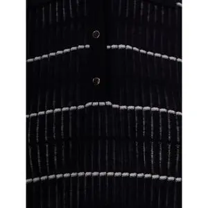 Max Mara Striped Ribbed Silk And Wool Polo Top - Black