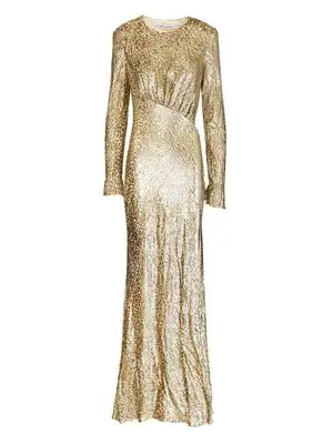 SELF-PORTRAIT Long Dress In Thread - Gold