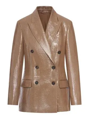 Brunello Cucinelli Double-breasted Blazer In Laminated Fabric With A Shiny Effect - Multicolor