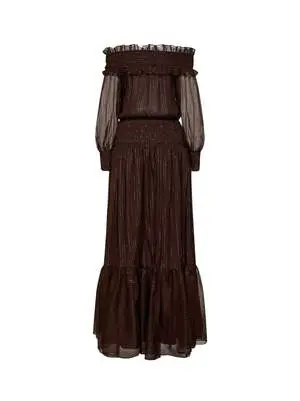 SELF-PORTRAIT Lamé Georgette Off-the-shoulder Maxi Dress
