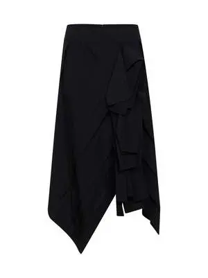 Bottega Veneta Black Wool Asymmetric Midi Skirt With Ruffles - Multicolor