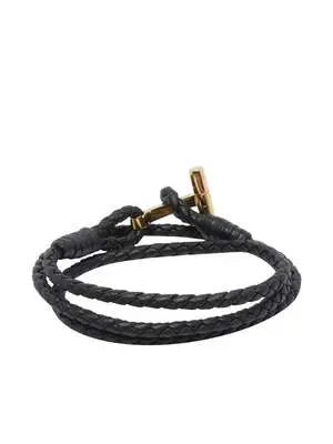 TOM FORD Braided Leather T Bracelet - Black