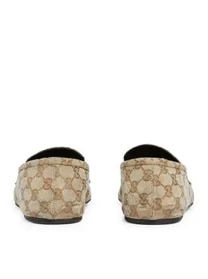 Gucci Lived-effect Gg Canvas Moccasin With Horsebit - Cream
