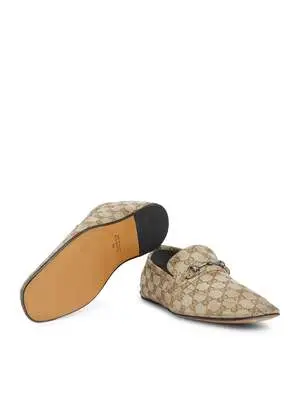 Gucci Lived-effect Gg Canvas Moccasin With Horsebit - Cream