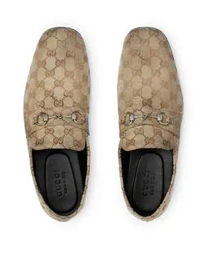 Gucci Lived-effect Gg Canvas Moccasin With Horsebit - Cream