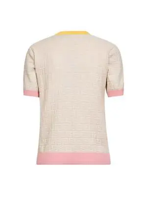 Fendi Ecru Ff Cotton And Silk Sweater With Color Block Edges - Multicolor