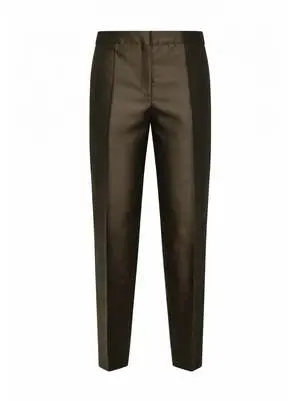 Max Mara Khaki Green Silk Blend Shantung Mstzinco Carrot Trousers - Multicolor