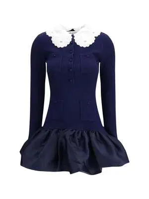 SELF-PORTRAIT Knit Taffeta Mini Dress - Blue