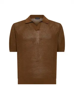 Tagliatore Cognac Cotton Pointelle Knit Polo Shirt - Multicolor