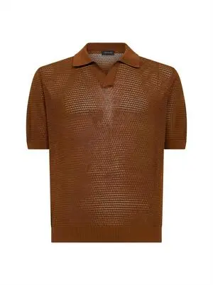 Tagliatore Cognac Cotton Pointelle Knit Polo Shirt - Multicolor