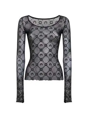 MARINE SERRE Black Monogram Mesh Long-sleeved Top - Multicolor
