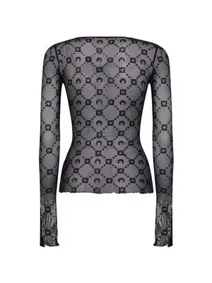 MARINE SERRE Black Monogram Mesh Long-sleeved Top