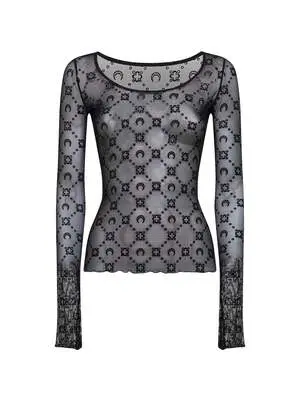 MARINE SERRE Black Monogram Mesh Long-sleeved Top - Multicolor
