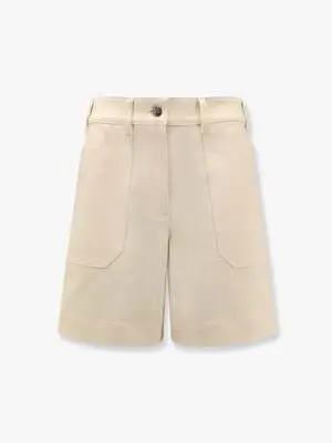 Moncler Stretch Cotton Shorts With Maxi Logo Patch - Cream
