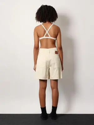 Moncler Stretch Cotton Shorts With Maxi Logo Patch - Cream