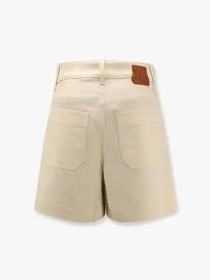 Moncler Stretch Cotton Shorts With Maxi Logo Patch - Cream
