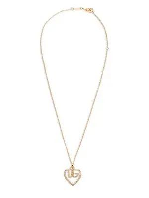 Dolce & Gabbana Dolce & Gabbana Women Heart And Logo Rhinestones Pendant Necklace Silver