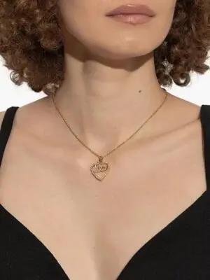 Dolce & Gabbana Heart And Logo Rhinestones Pendant Necklace - Silver