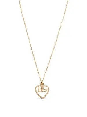 Dolce & Gabbana Heart And Logo Rhinestones Pendant Necklace - Silver