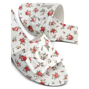 Dolce & Gabbana Floral Print Logo Block Heel Sandals - White