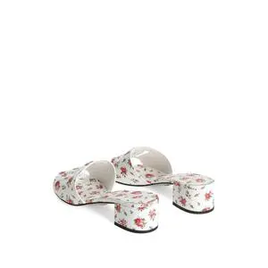 Dolce & Gabbana Floral Print Logo Block Heel Sandals - White