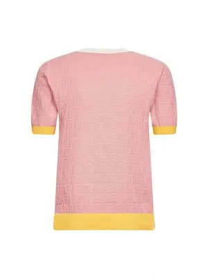 Fendi Pink Ff Cotton And Silk Sweater With Color Block Edges - Multicolor