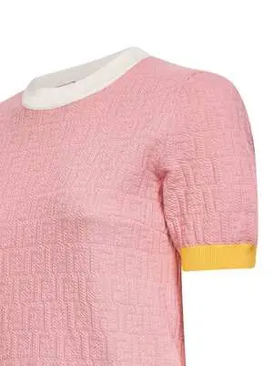 Fendi Pink Ff Cotton And Silk Sweater With Color Block Edges - Multicolor