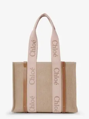Chloé Woody Linen Shoulder Bag With Front Embroidered Logo - Multicolor