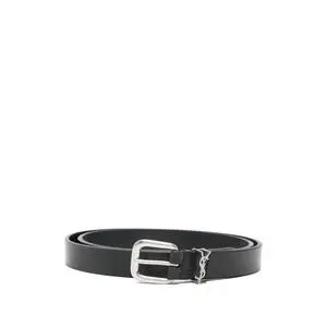 Saint Laurent Calf Leather Logo Plaque Belt - Black