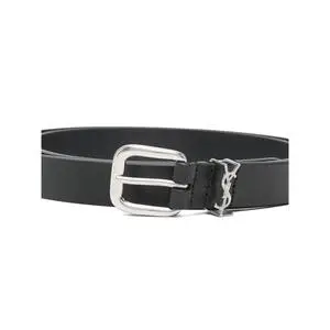 Saint Laurent Calf Leather Logo Plaque Belt - Black