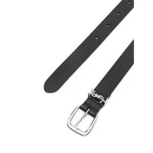 Saint Laurent Calf Leather Logo Plaque Belt - Black