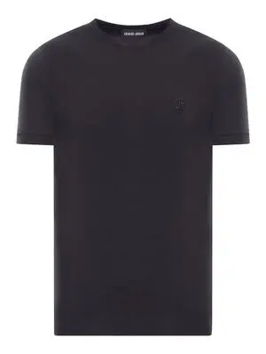 Giorgio Armani Crewneck Short Sleeved Sweater In Stretch Viscose Jersey - Black