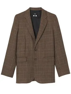 A.p.c. Annie Virgin Wool Check Blazer - Brown