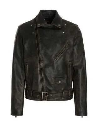 GOLDEN GOOSE Vintage Effect Leather Biker Jacket