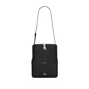 Saint Laurent Calf Leather Monogram Plaque Messenger Bag
