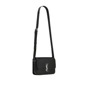 Saint Laurent Calf Leather Monogram Plaque Messenger Bag