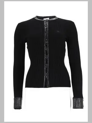 COURREGES Ribbed Cardigan With Vinyl Details - Black