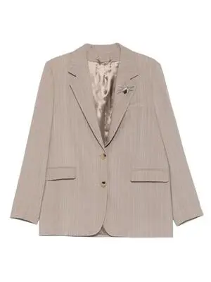 GOLDEN GOOSE Pinstripe Oversized Wool Blend Blazer With Broche - Multicolor