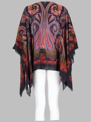 Etro Printed Silk Poncho Top