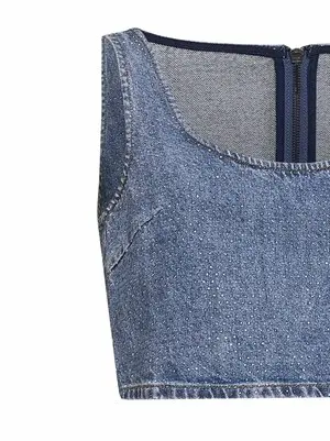 SELF-PORTRAIT Blue Rhinestone Denim Crop Top