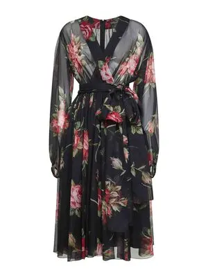 Dolce & Gabbana Black Rose Bouquet Printed Chiffon Dress - Multicolor