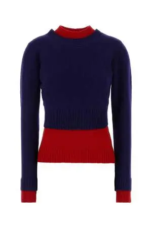 JIL SANDER Navy Wool Blend Sweater - Blue