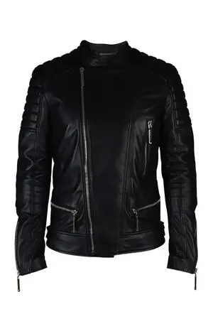 Philipp Plein Leather Biker Jacket - Black