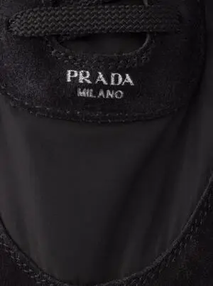 Prada Collapse Sneakers In Re-nylon And Suede - Black