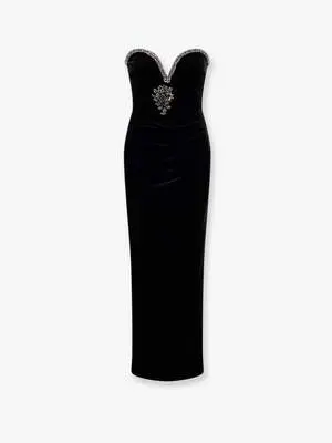 SELF-PORTRAIT Velvet Long Dress - Black